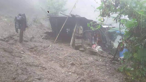 Landslide damages a hut in Shumar Gewog - BBSCL